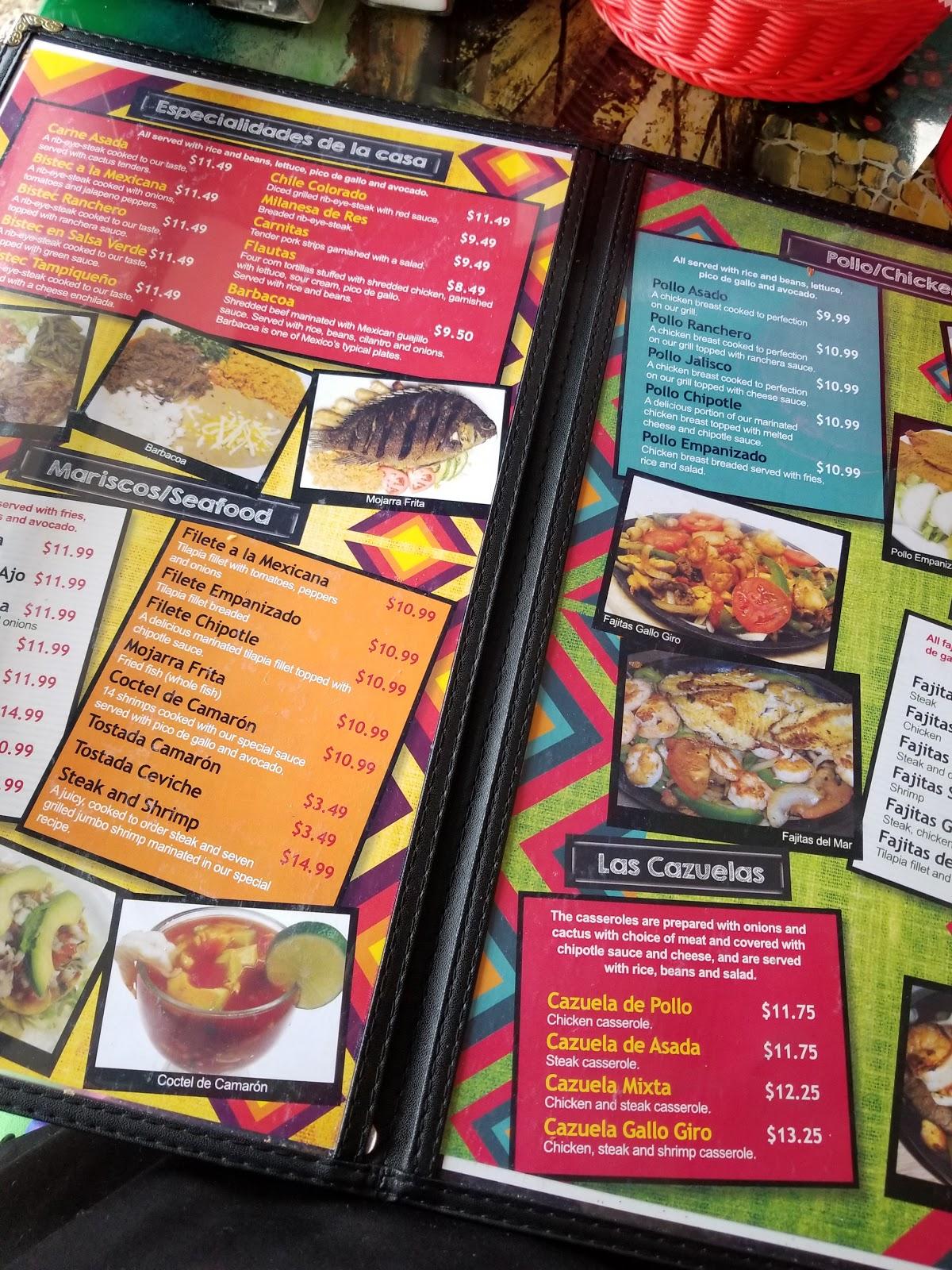 Menu at El Gallo Giro restaurant, Memphis, Lamar Ave