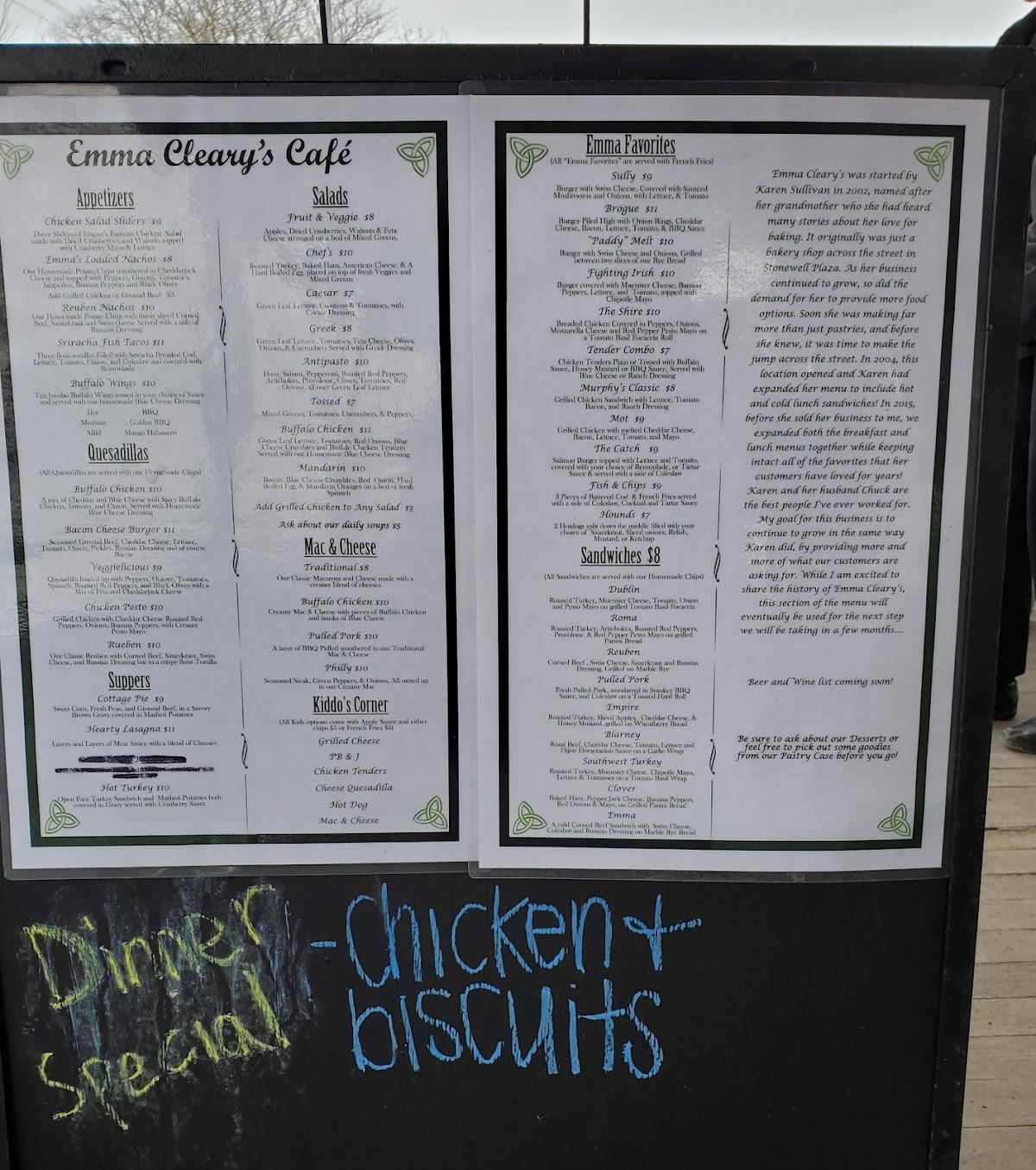 Menu at Emma Cleary's Cafe, Slingerlands