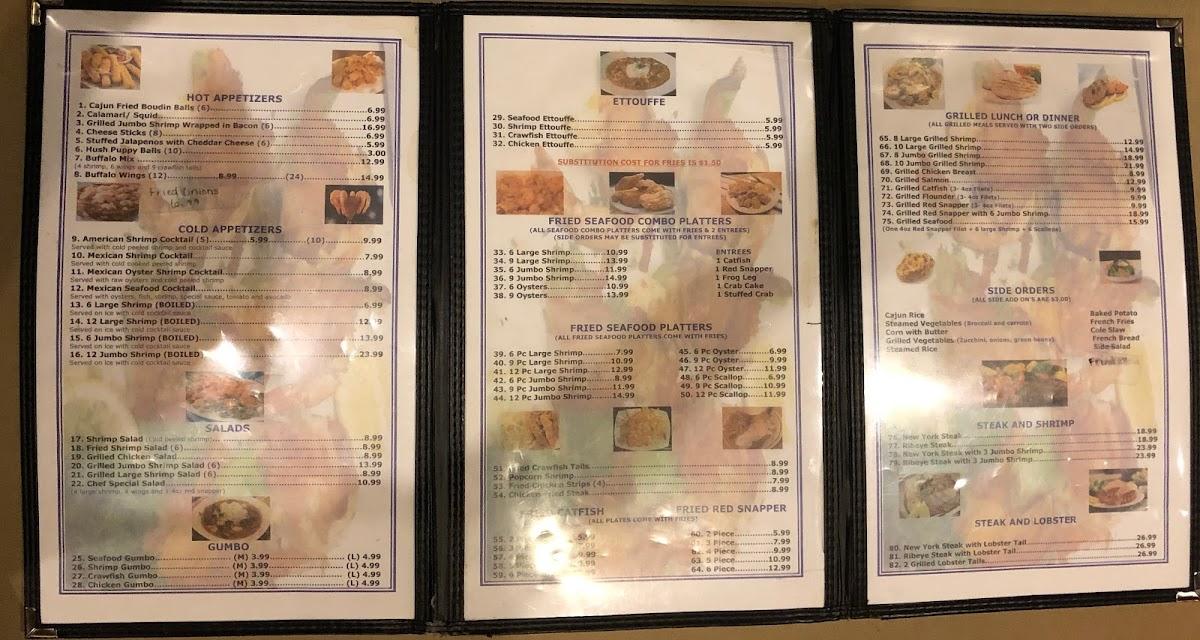 Menu at Jumbo Seafood restaurant, Tyler, Mineola Hwy