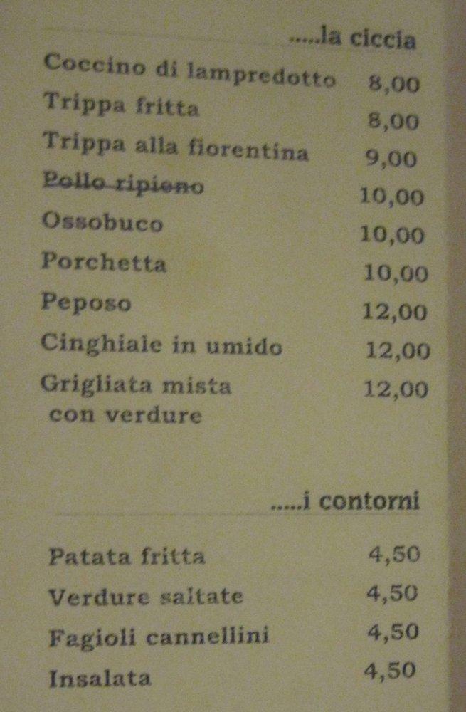 Menu da La Vecchia Maniera ristorante, Firenze