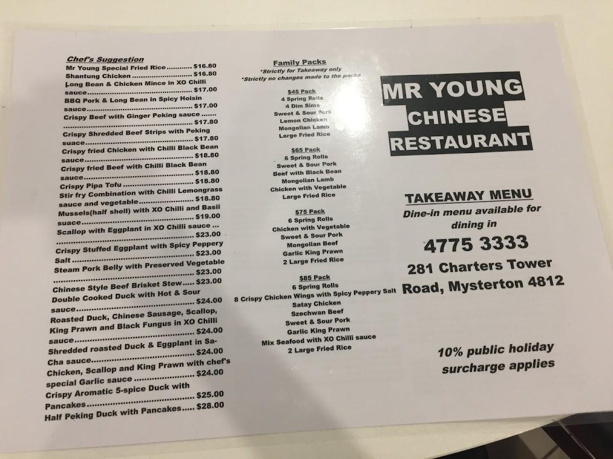 Menu at Mr Young Chinese Takeaway restaurant, Mysterton