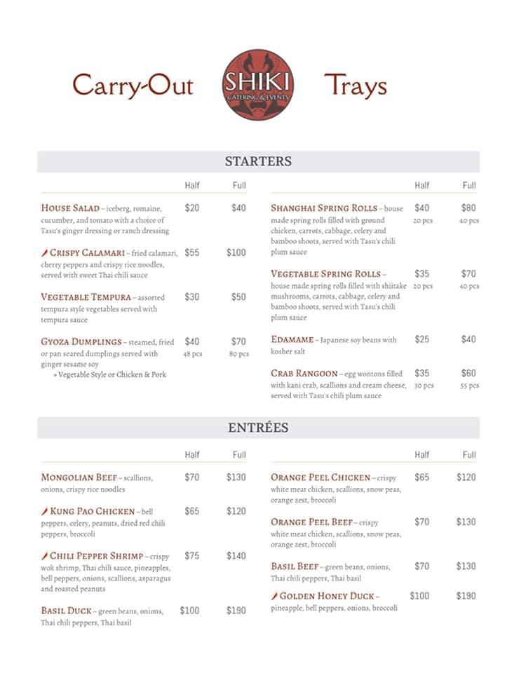 Menu at Shiki Sushi restaurant, Durham