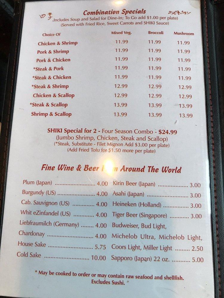 Menu at Shiki Of Mocksville restaurant, Mocksville, Yadkinville Rd
