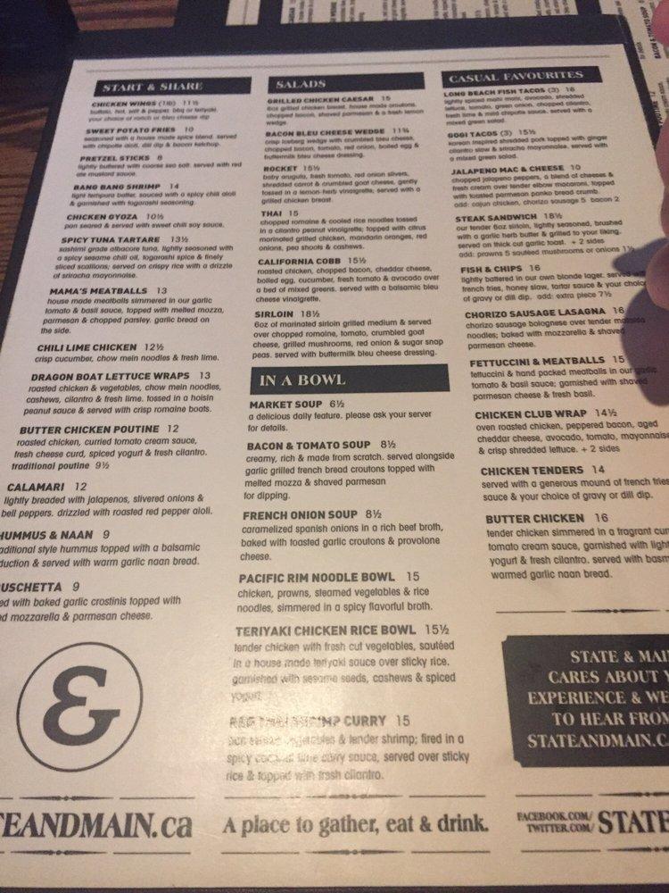 Menu at State & Main pub & bar, Cambridge, 375 Hespeler Rd Unit 2