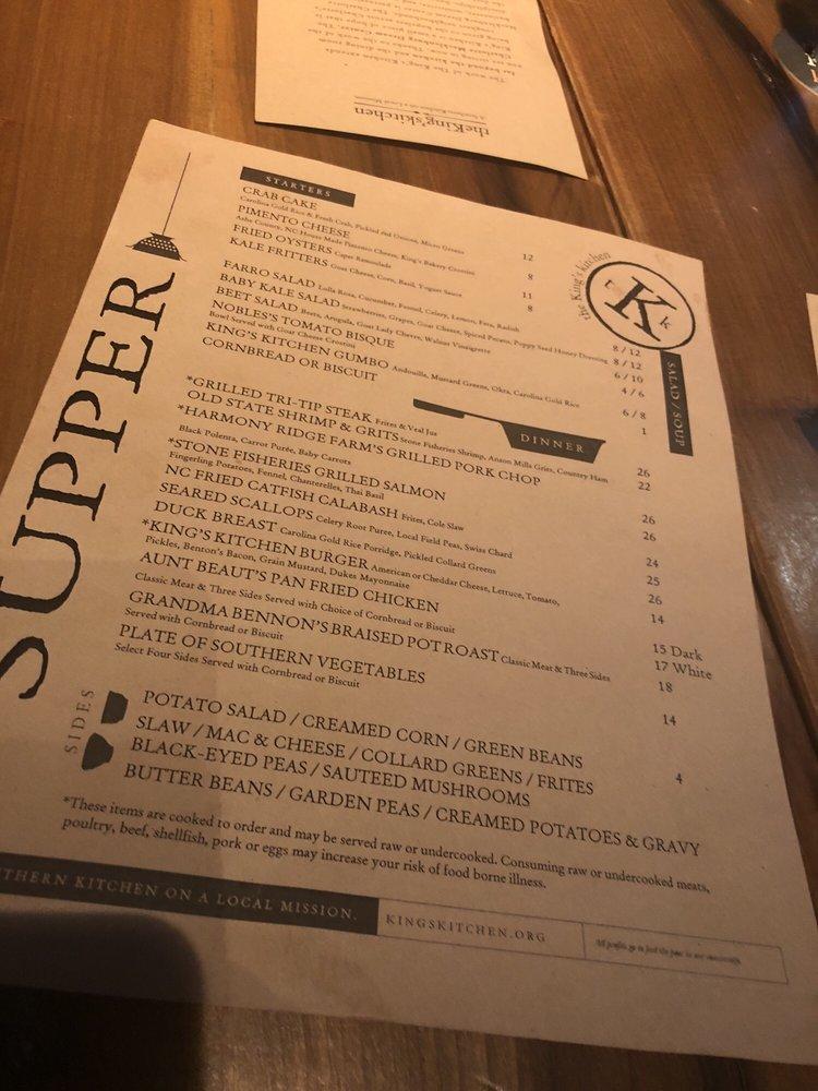 Menu at The King's Kitchen restaurant, Charlotte