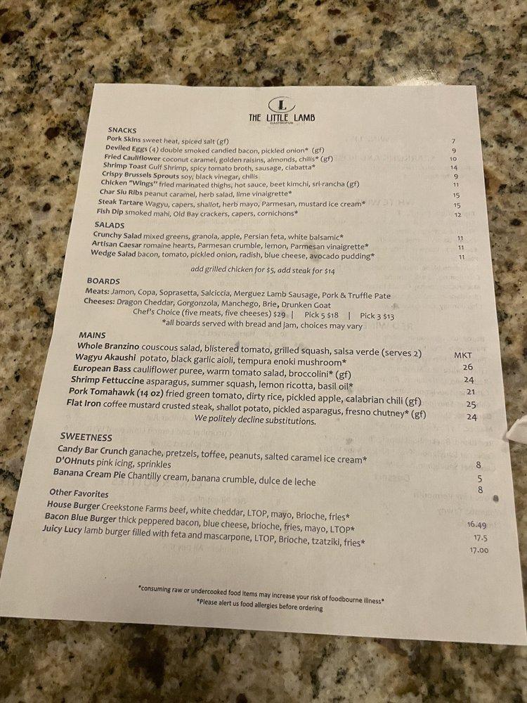Menu at The Little Lamb Gastropub, Clearwater