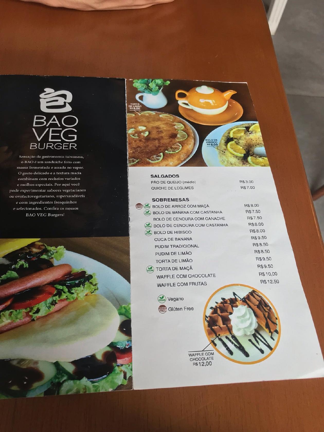 Menu at Bao Veg Burger restaurant, São Paulo
