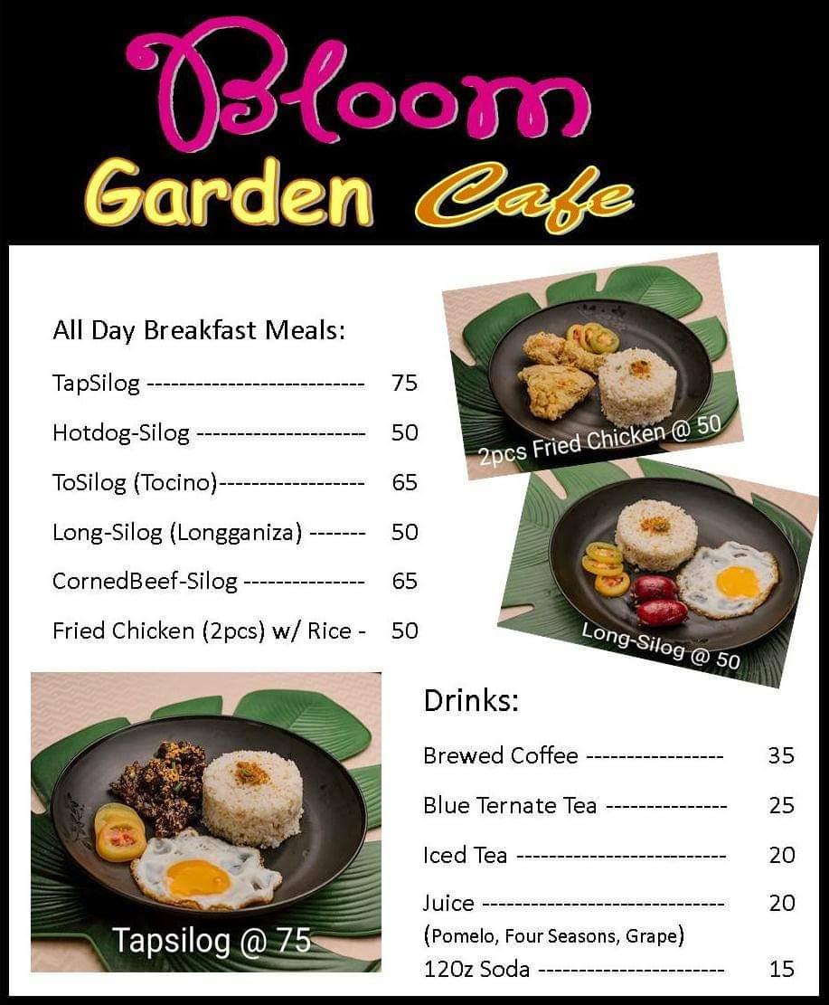 Menu at Bloom Garden Cafe, Iloilo City