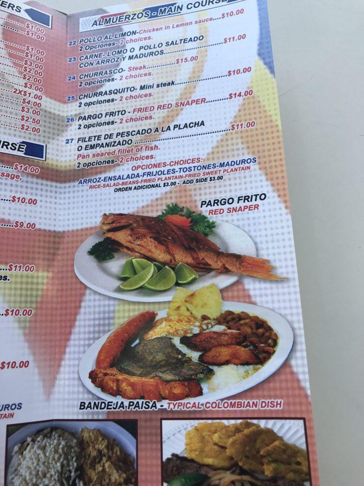 Menu at Cafe Colombia, Woodland Park