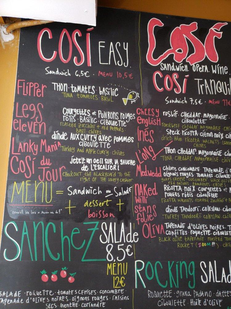 Menu at Cosi restaurant, Paris, 54 Rue de Seine