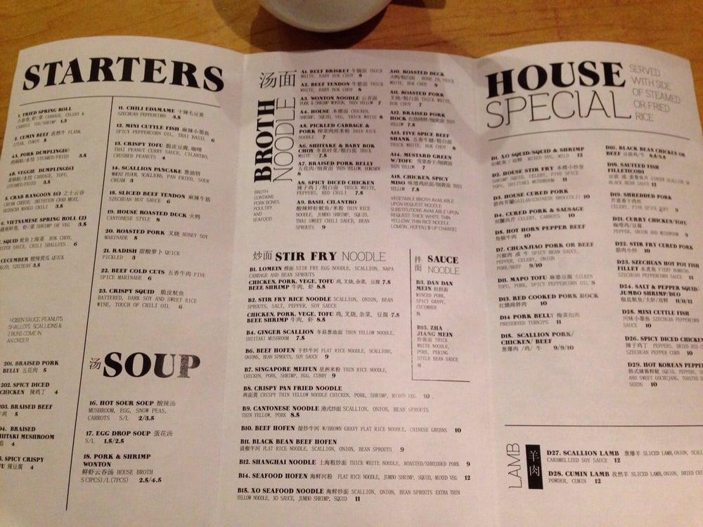 Menu at Han Noodle Bar, Rochester