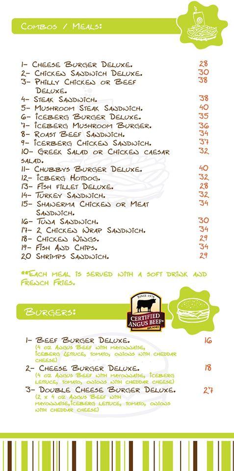 Menu at Iceberg restaurant, Dubai, The Dubai Mall