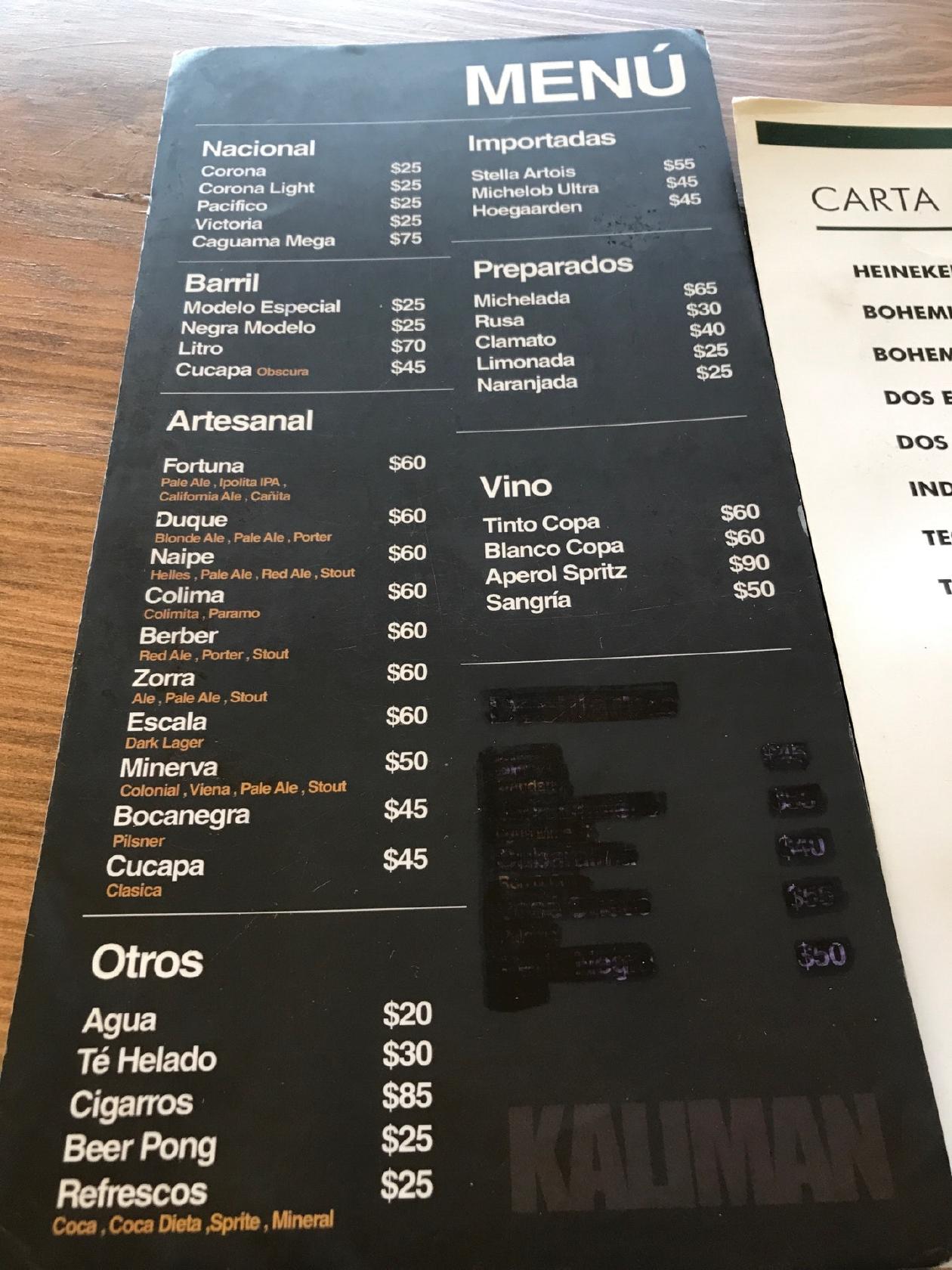 Menu at Kalimán Jardín Cervecero pub & bar, Zapopan