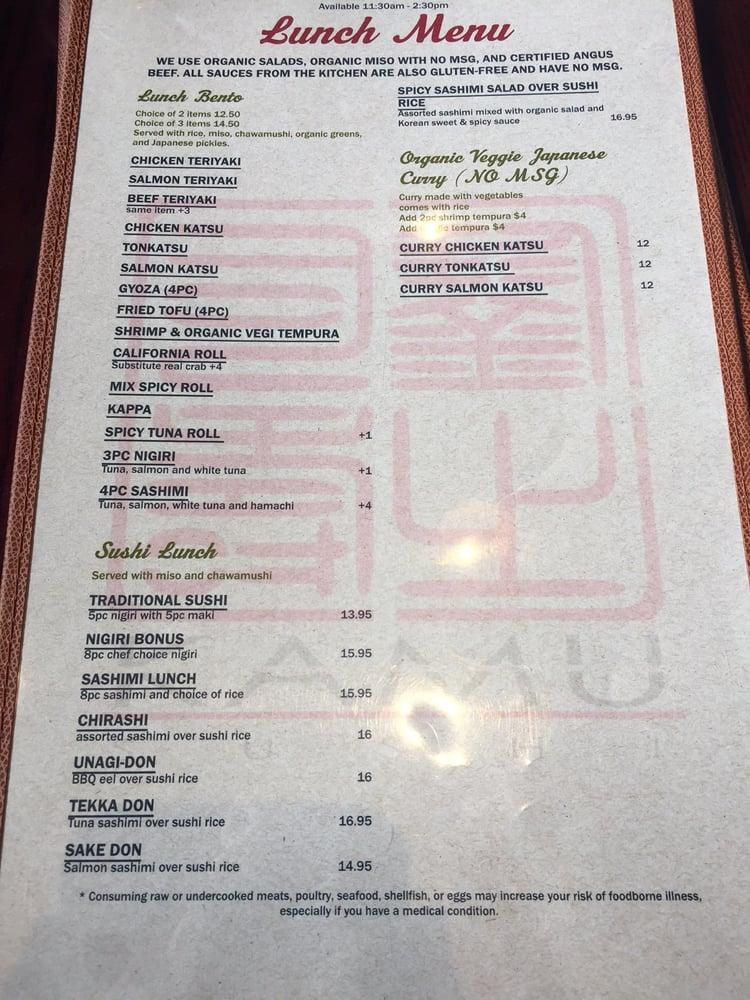 Menu at Kamu Sushi restaurant, South San Francisco