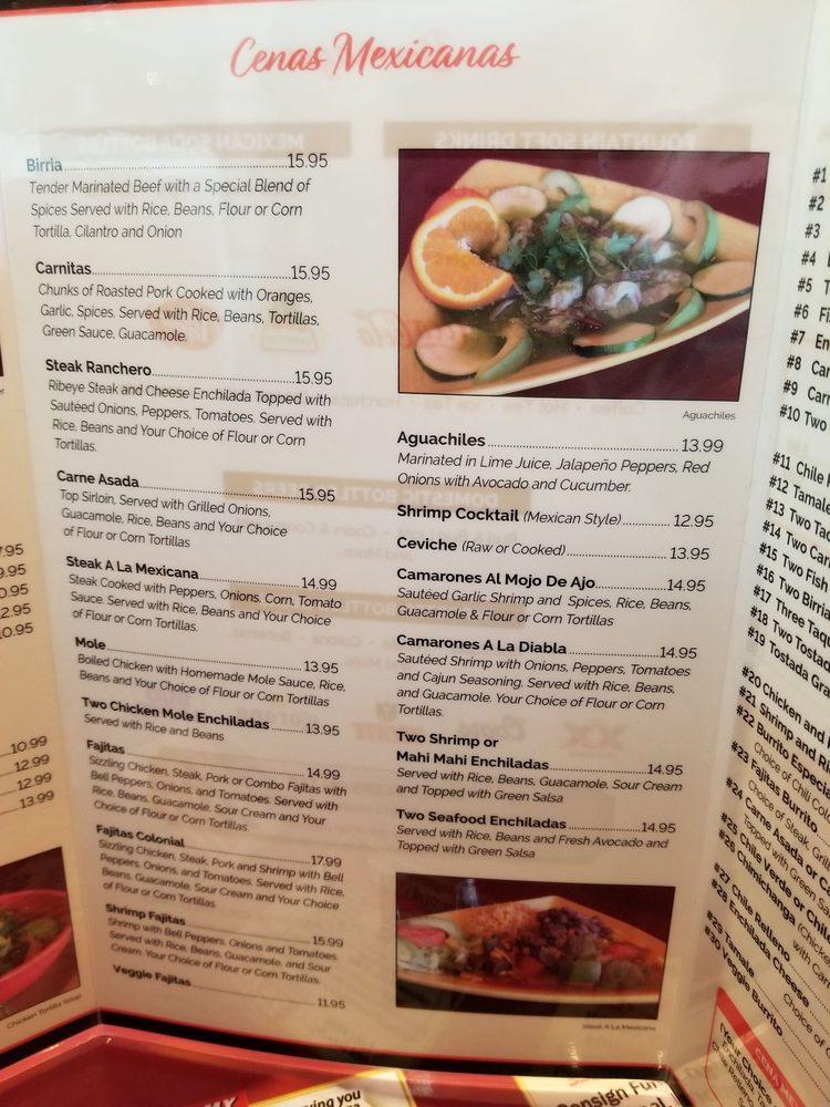 Carta del restaurante La Posada Real, Carson City