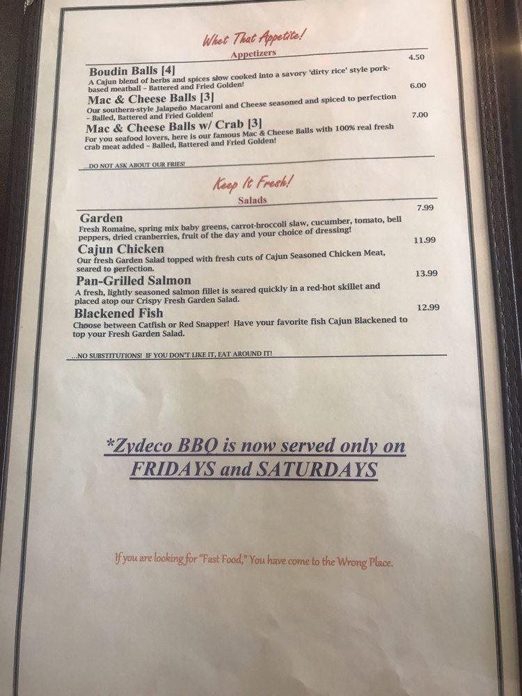 Menu at Lee Esther's Creole & Cajun Cooking restaurant, Palmdale