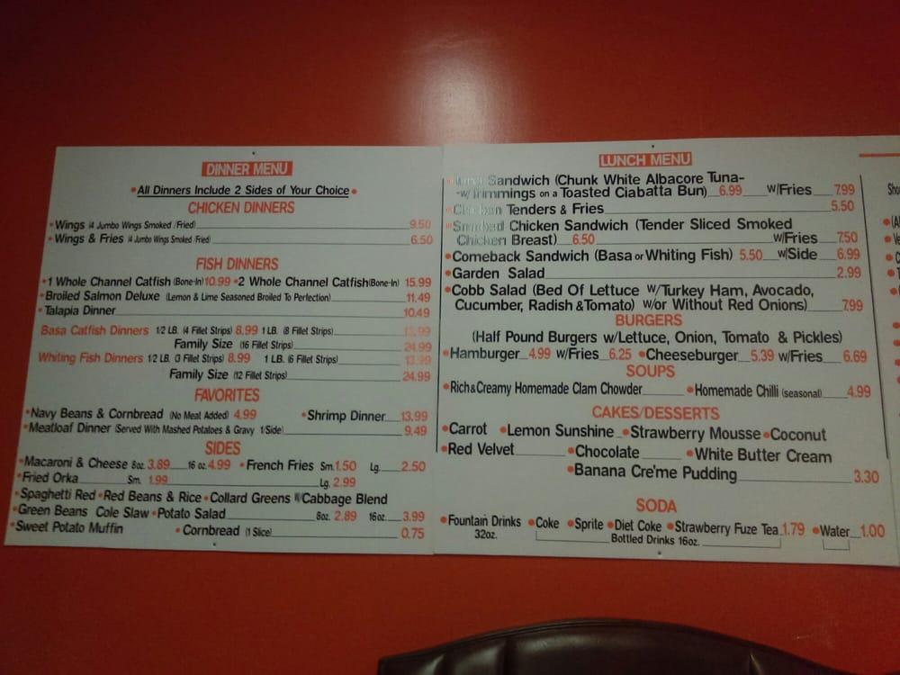 Menu at Lutfi's Fried Fish restaurant, Kansas City, Main St
