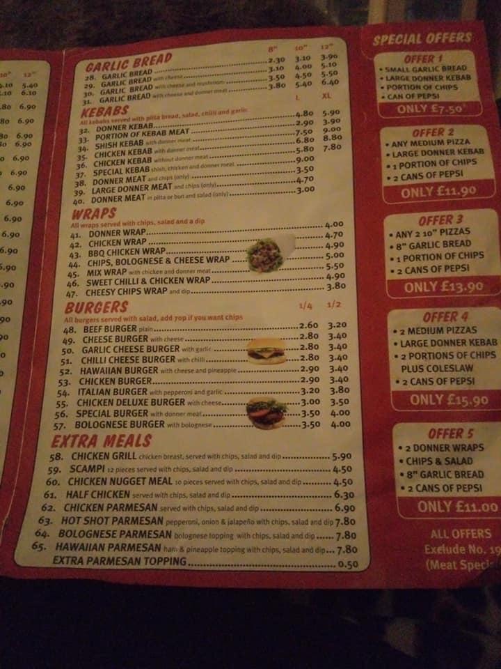 Menu at Pizza 4U pizzeria, Bishop Auckland
