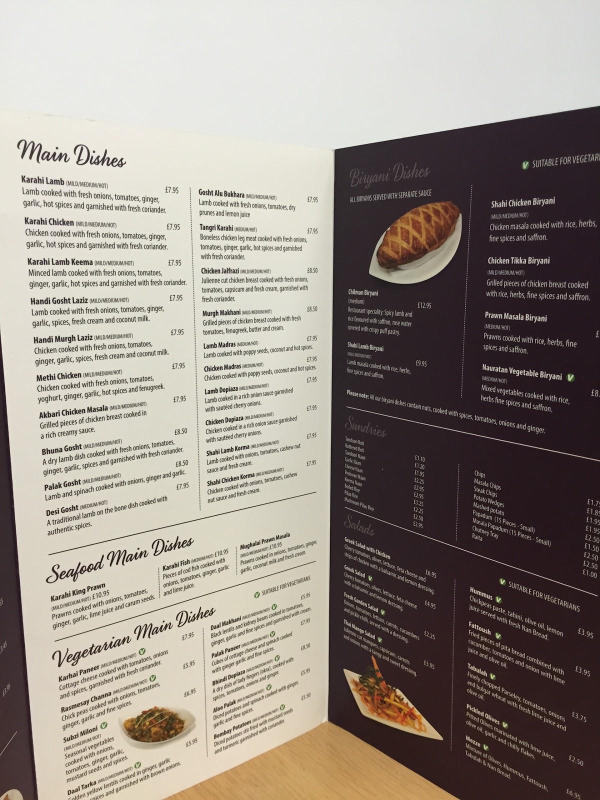 Menu at Rumi restaurant, Liverpool