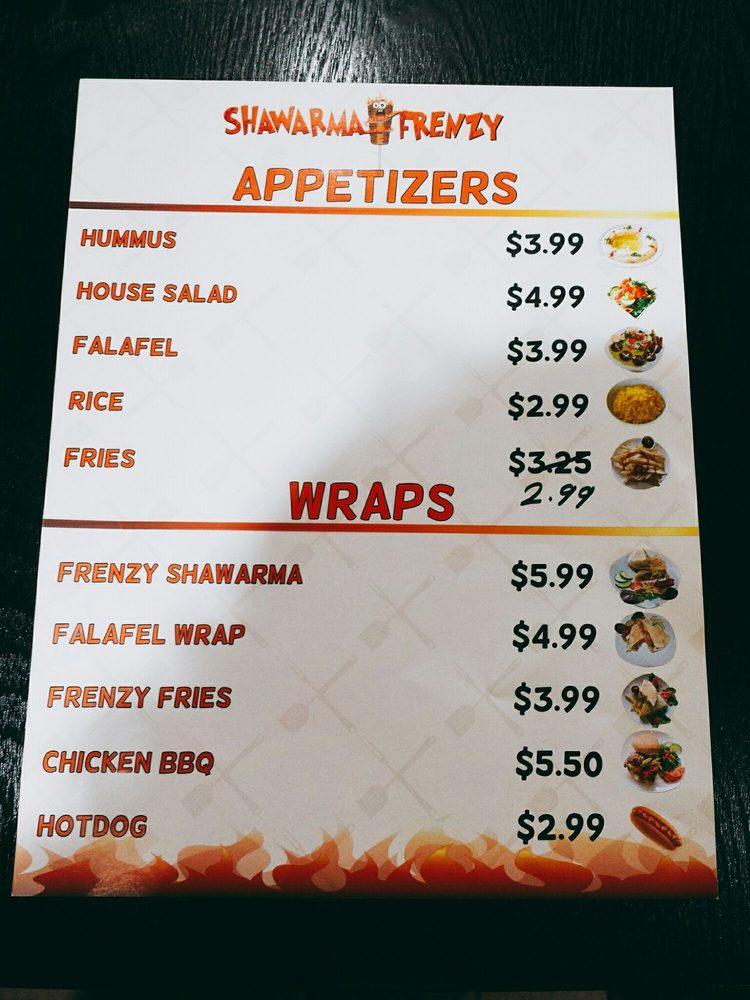 Menu at Shawarma Frenzy restaurant, Toronto