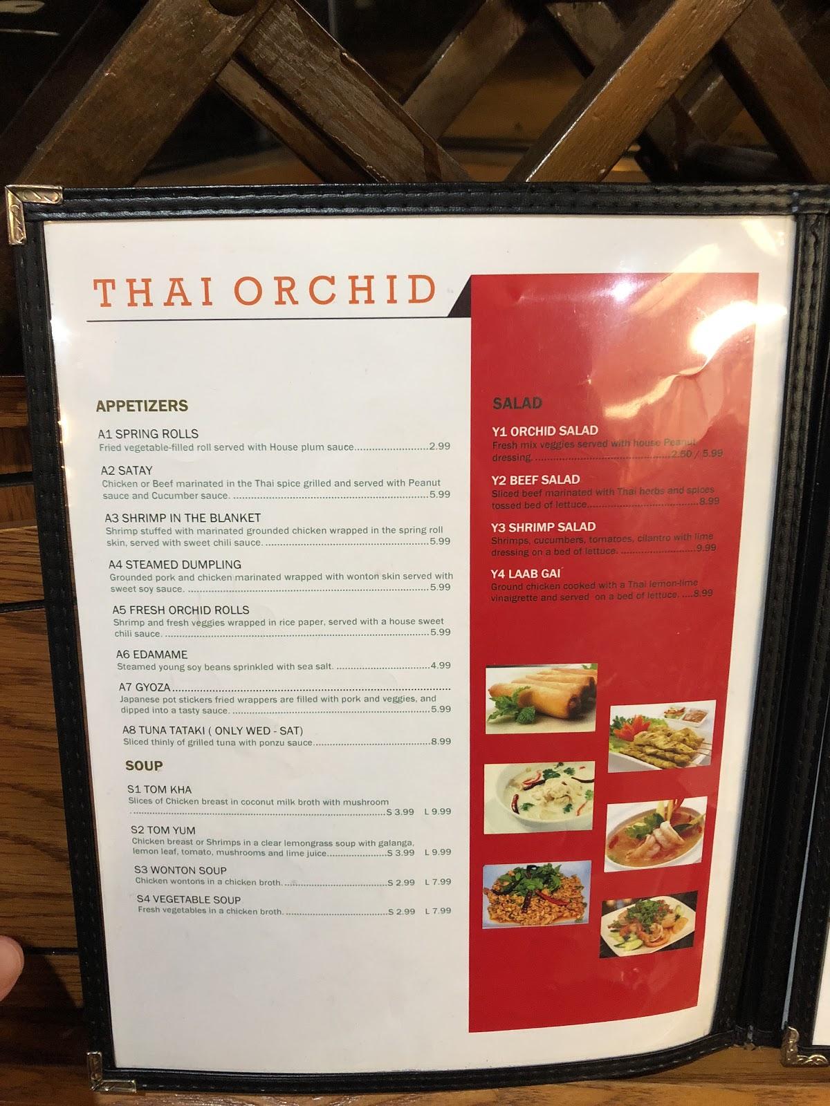 Menu at Thai Orchid restaurant, Orangeburg