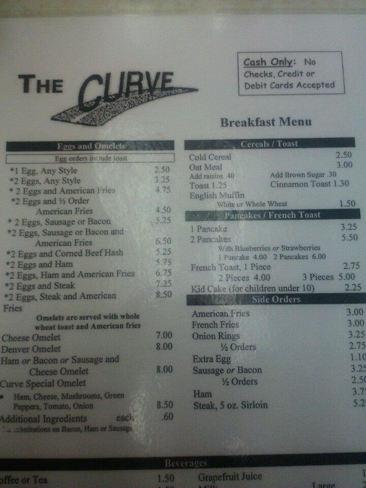 Menu at The Curve restaurant, Madison