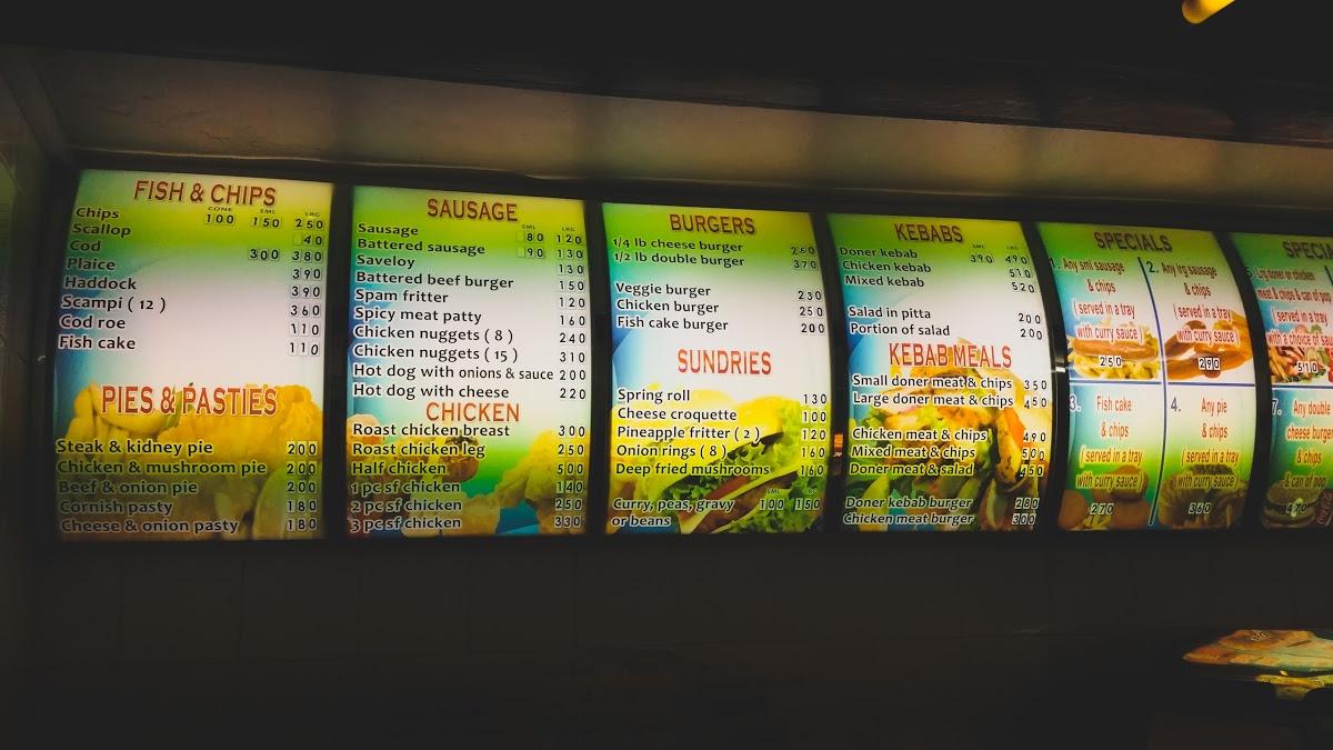 Menu at Trafalgar Fish Bar, Gloucester