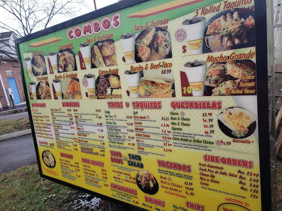 Menu at Victors Taco Shop restaurant, Delaware