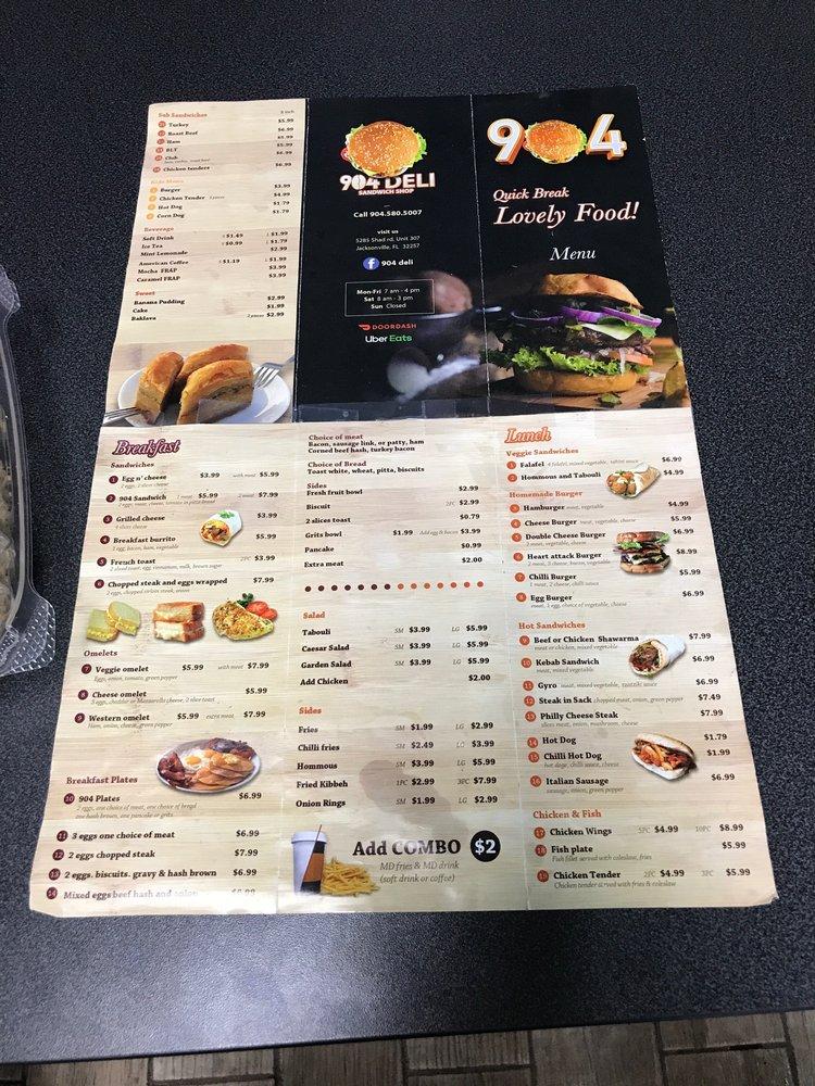 Menu at 904 deli restaurant, Jacksonville