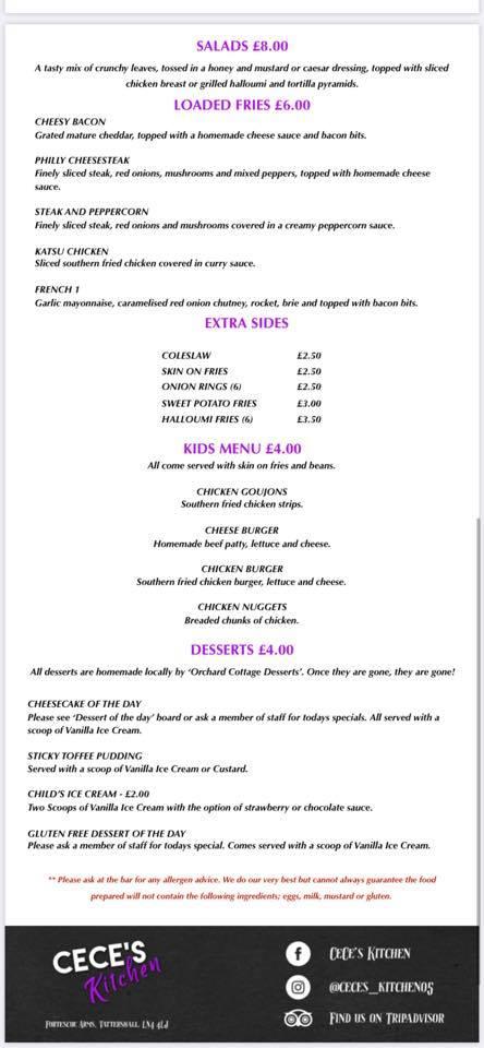 Menu at CeCe’s Kitchen restaurant, Tattershall