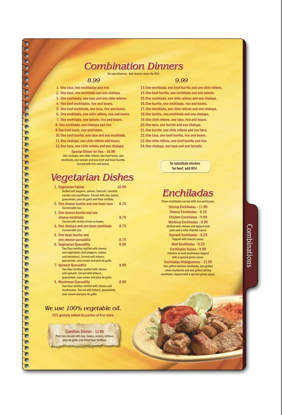 Menu at Martinez Restaurant, Vicksburg, US-61