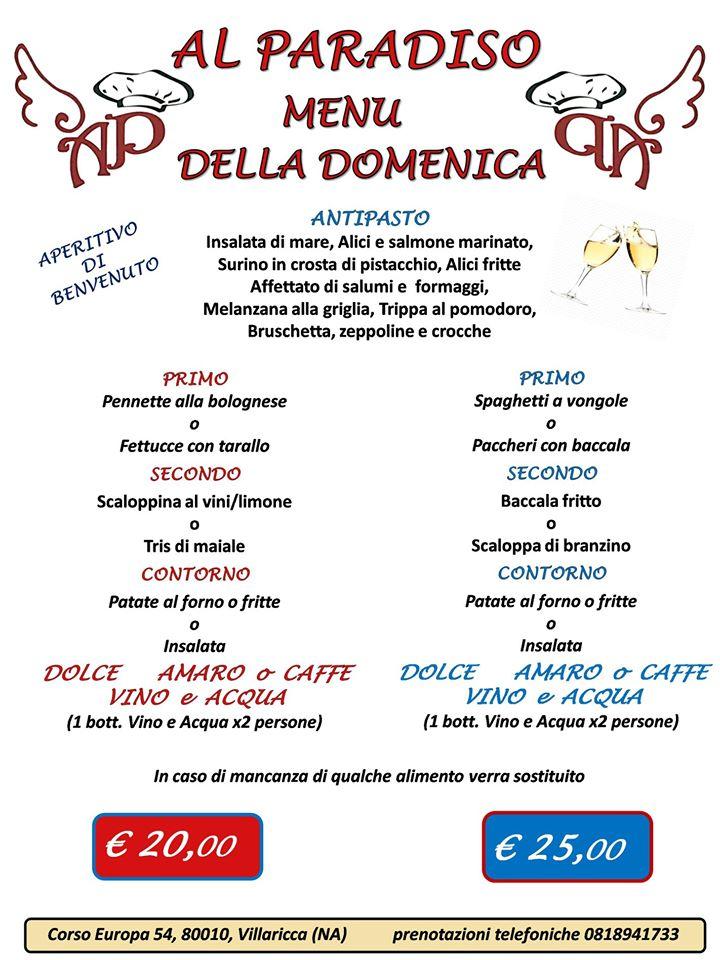 Menu da Al Paradiso ristorante, Villaricca