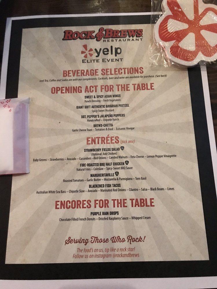 Menu at Rock & Brews pub & bar, El Segundo, 143 Main St