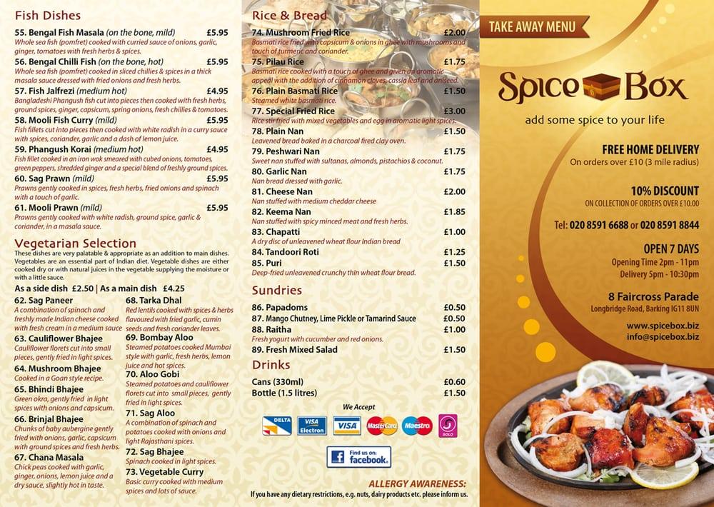 Menu at Spice Box restaurant, Barking, Faircross Parade