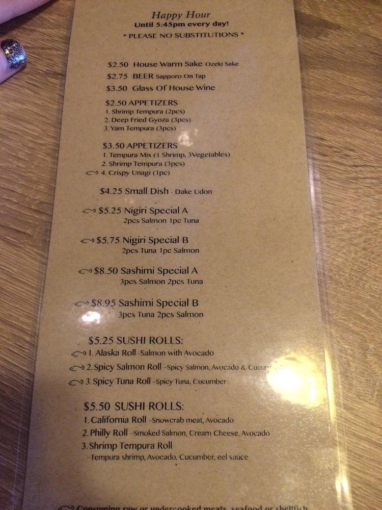 Menu at Aki Sushi restaurant, Kennewick