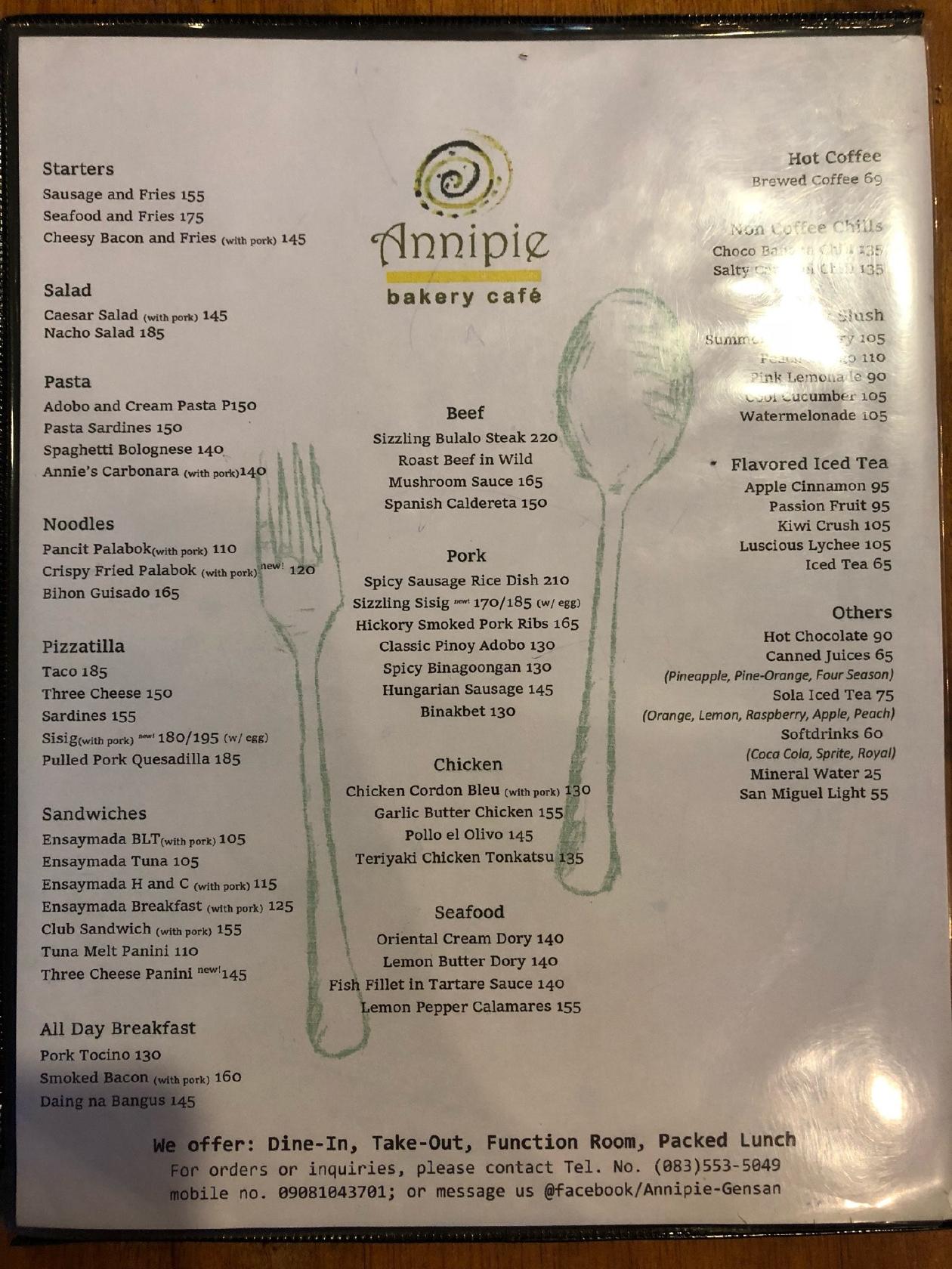 Menu at Annipie cafe, General Santos City, SM City Genersl Santos