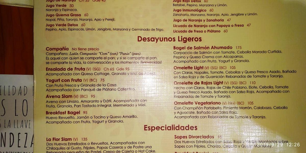 Carta de Café de la Flor, Tijuana, local E-01