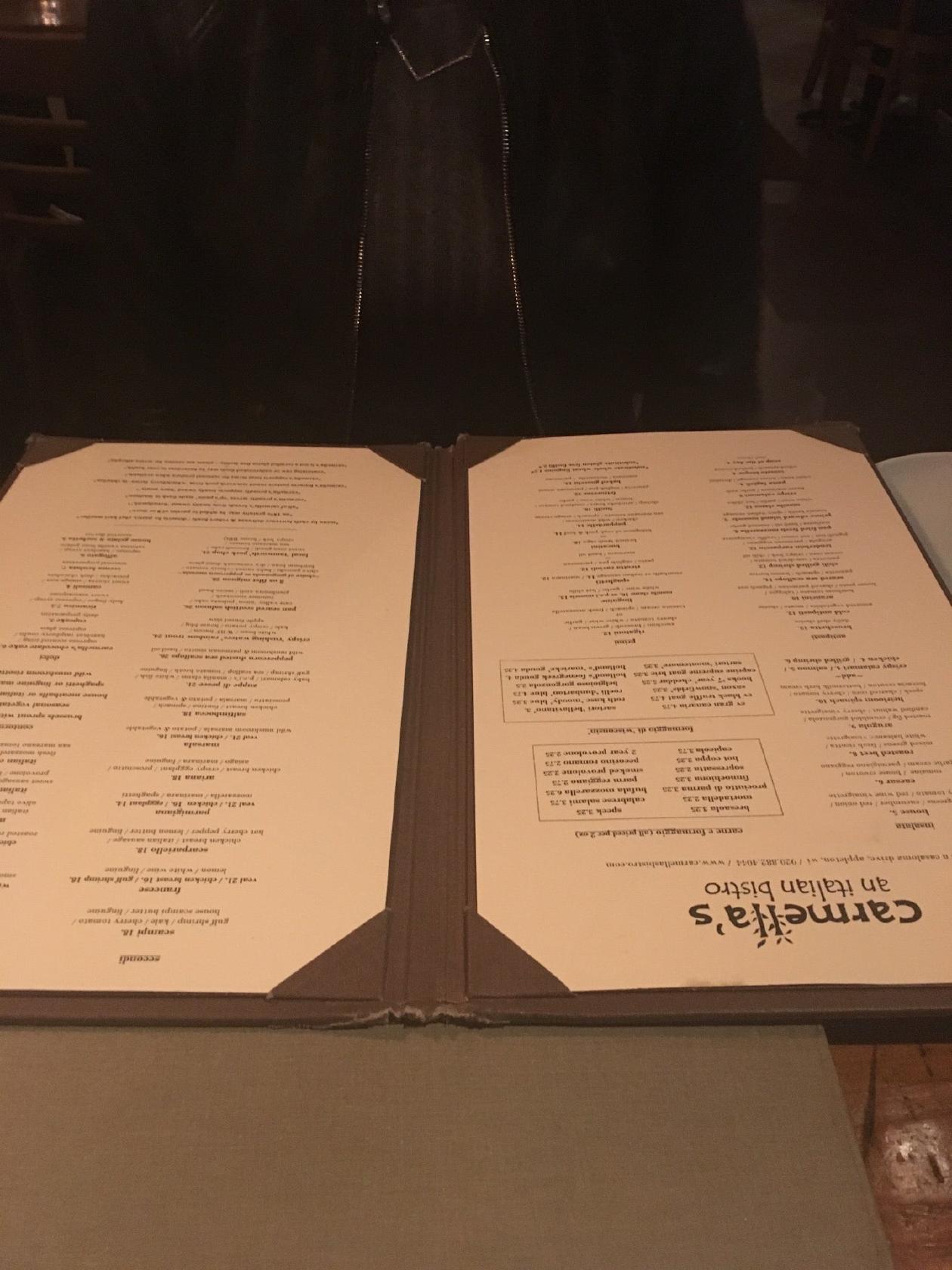 Menu at Carmella's an Italian Bistro restaurant, Appleton