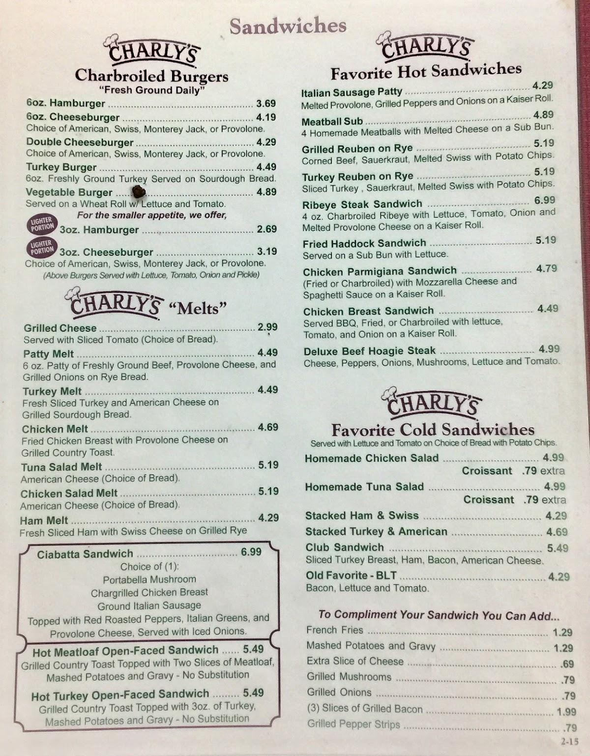 Menu at Charly's Family Restaurant, Youngstown