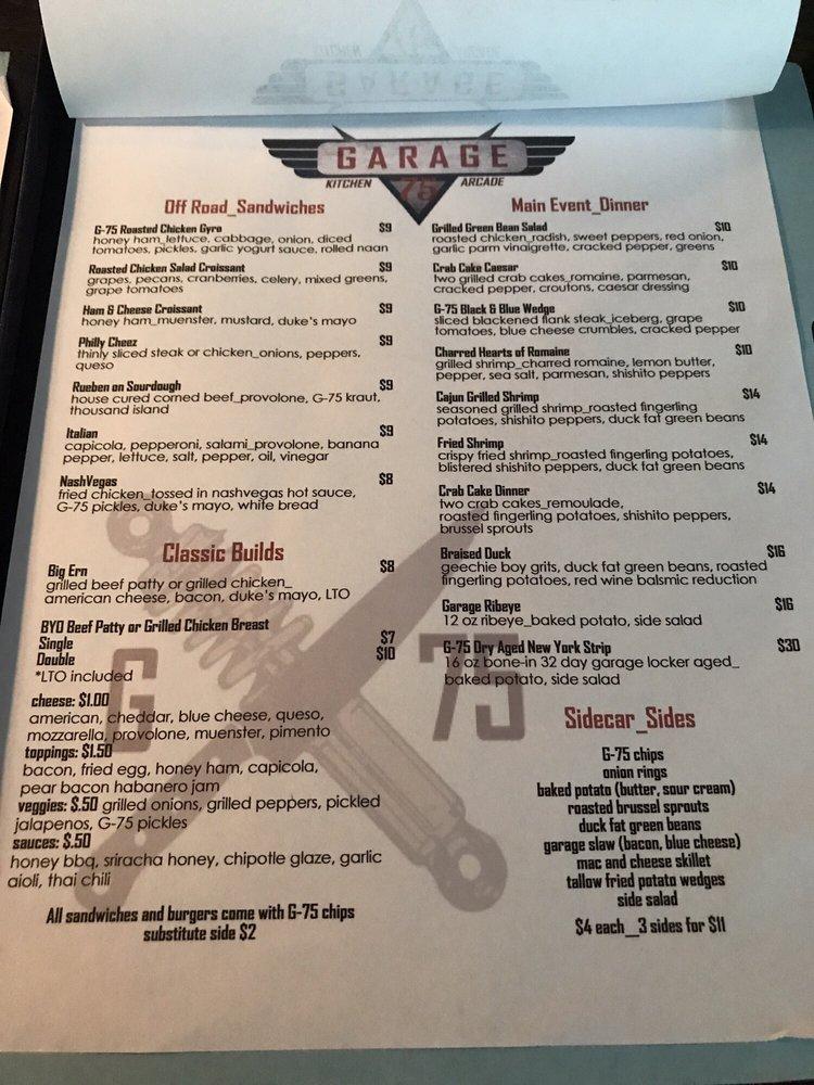 Menu at Garage 75 pub & bar, Charleston, Folly Rd # G