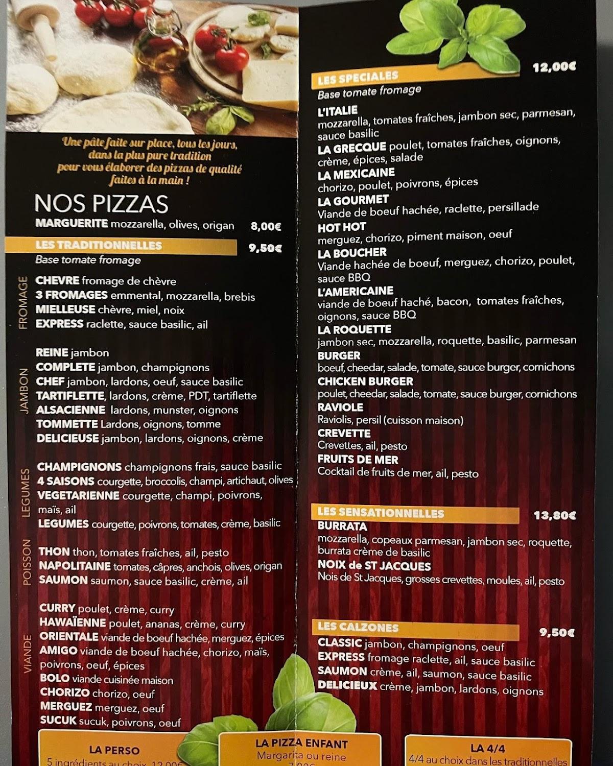 Menu at La pizza de la gare restaurant, Molsheim