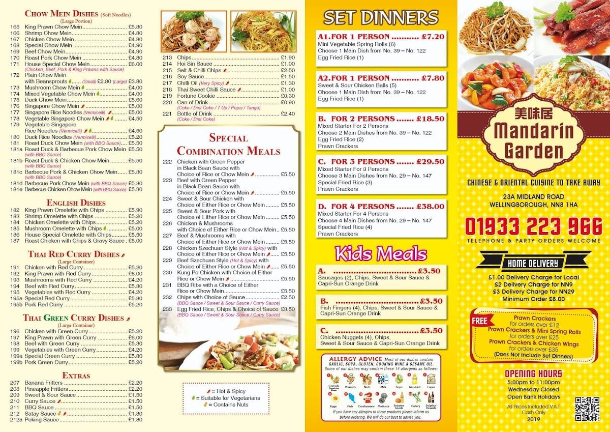 Menu at Mandarin Garden restaurant, Wellingborough