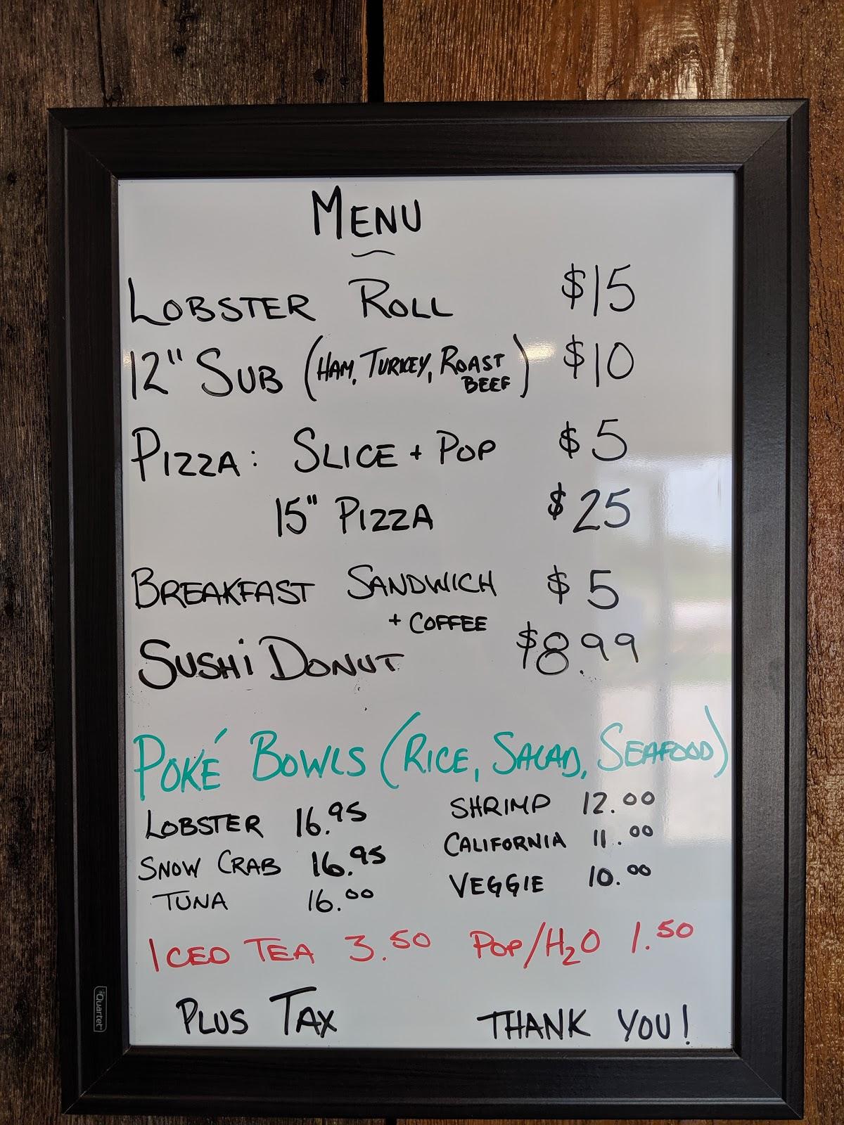 Menu at One Tuna Cafe, Canada