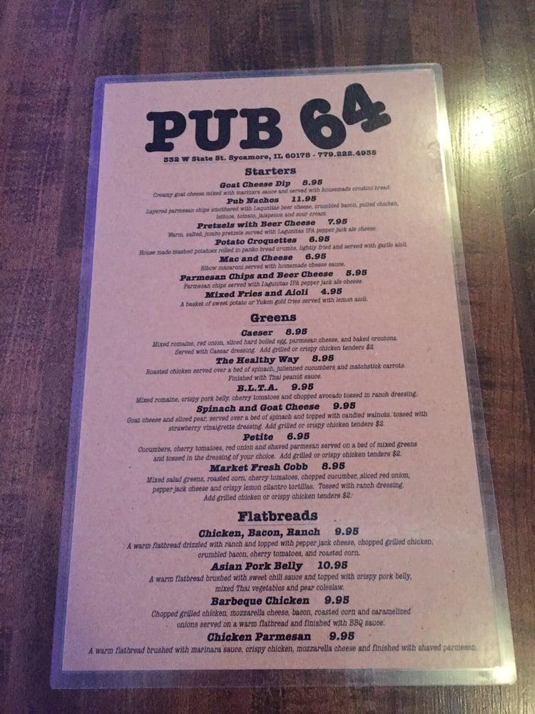 Menu at Pub 64, Sycamore