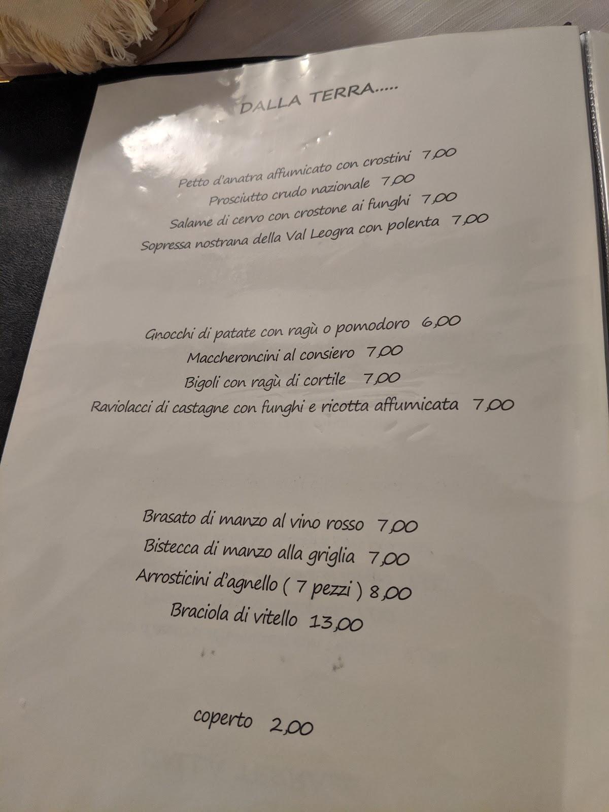 Menu at Ristorante Al Bosco, Thiene