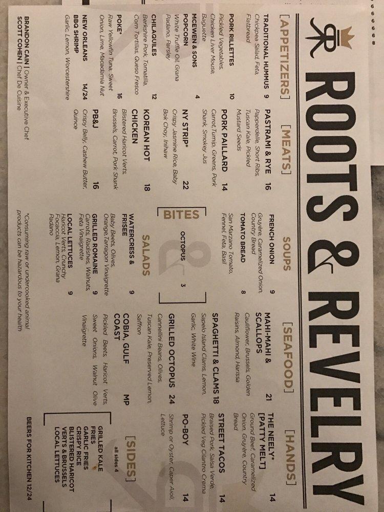 Menu at Roots & Revelry pub & bar, Birmingham