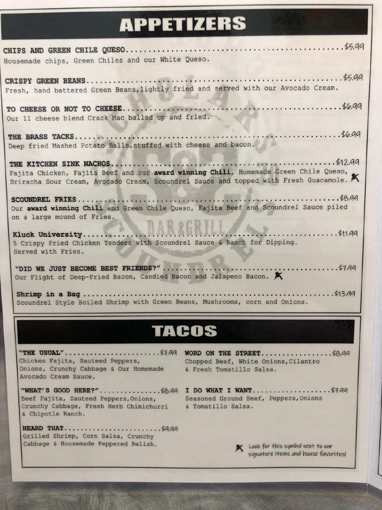 Menu at Scholars and Scoundrels pub & bar, Katy