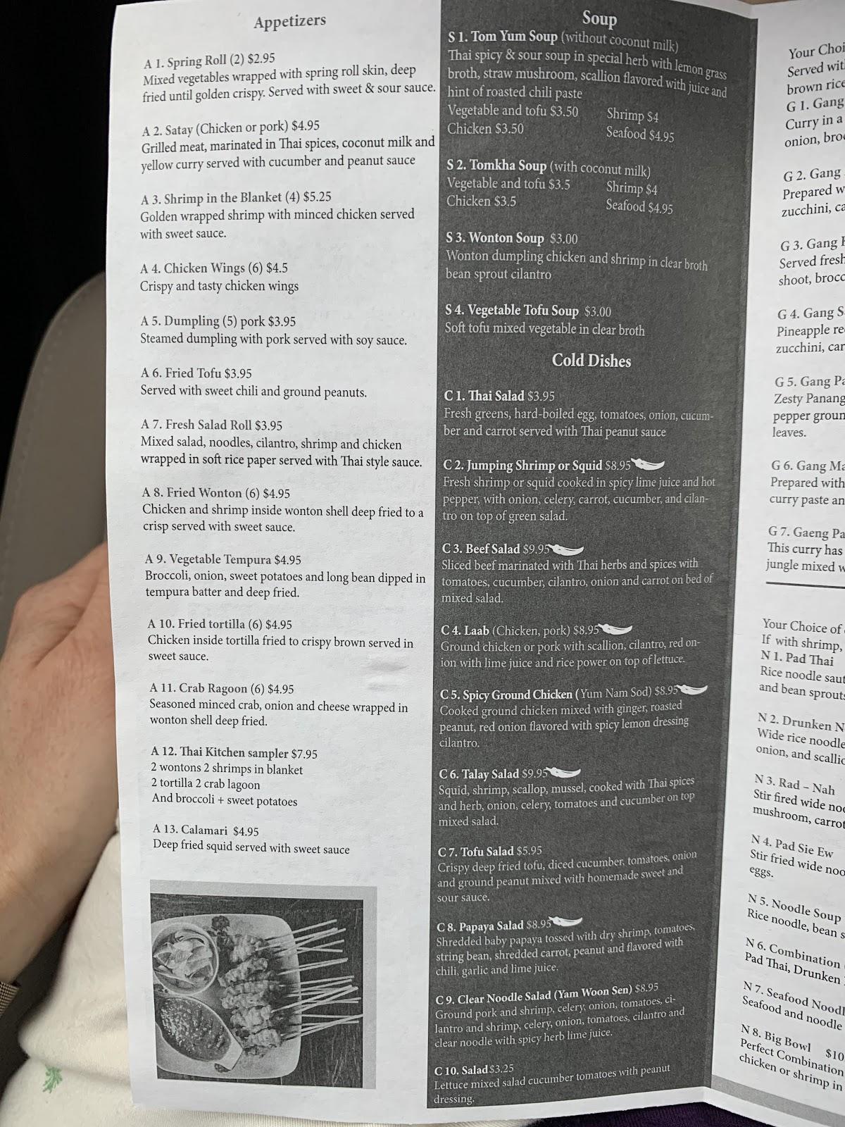 Menu at Thai Kitchen restaurant, Evans