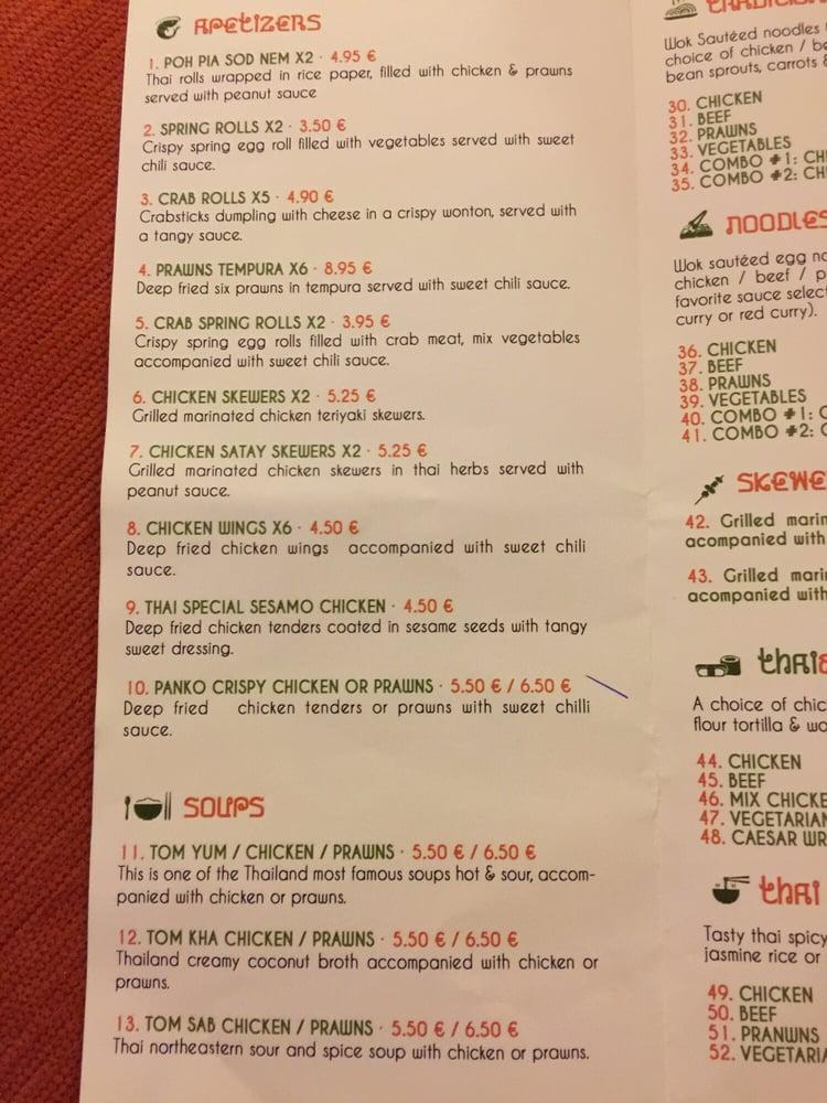Menu at Thai & Rice restaurant, Marbella