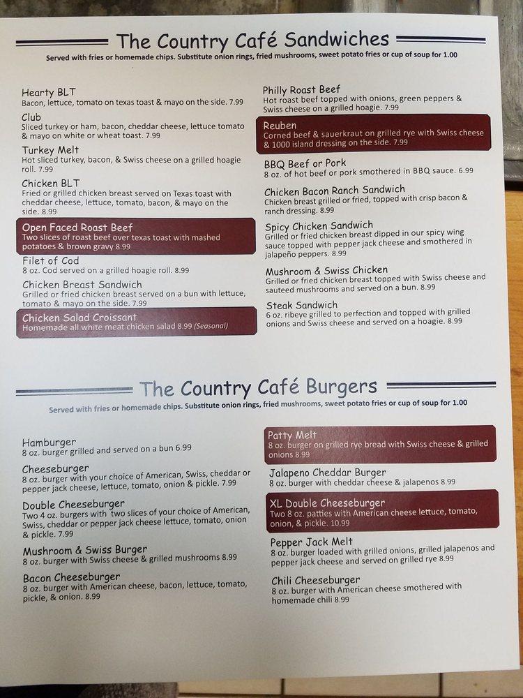 Menu at The Country Cafe, Festus